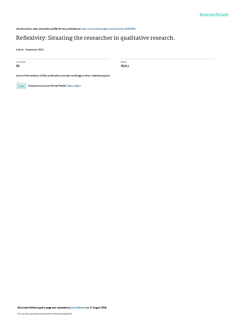 Patnaik Reflexivity | PDF | Reflexivity (Social Theory) | Qualitative ...