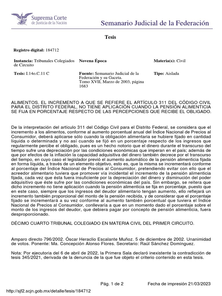 Tesis 184712 | PDF | Pensión alimenticia | Inflación
