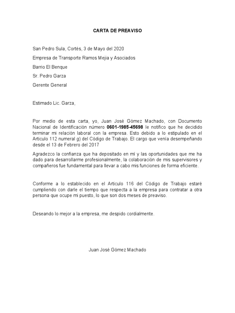 Carta de Preaviso | PDF