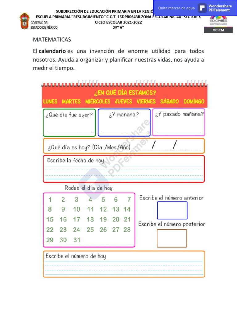 Actividades de Matemáticas y Español 2º A | PDF