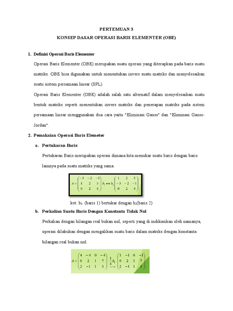 Pertemuan 3 KONSEP DASAR OPERASI BARIS ELEMENTER (OBE) | PDF