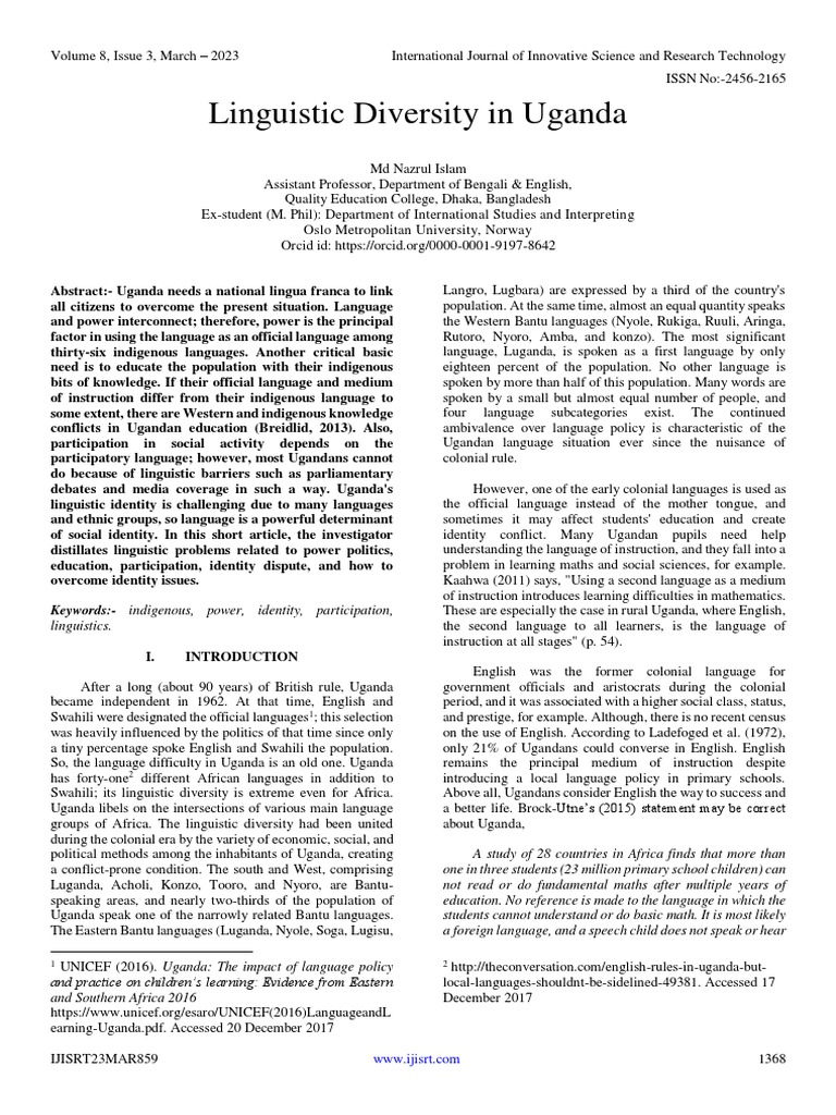 Linguistic Diversity in Uganda | PDF | Uganda | English Language