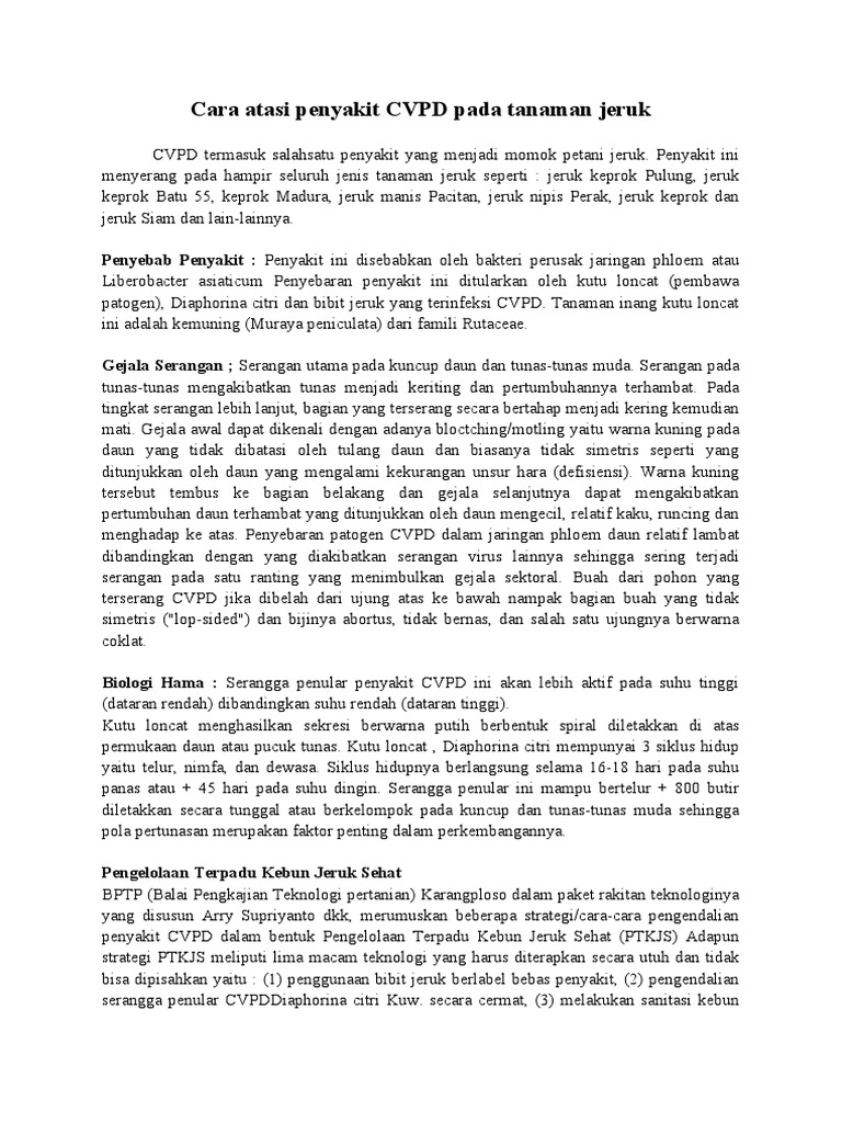Cara Atasi Penyakit CVPD Pada Tanaman Jeruk | PDF