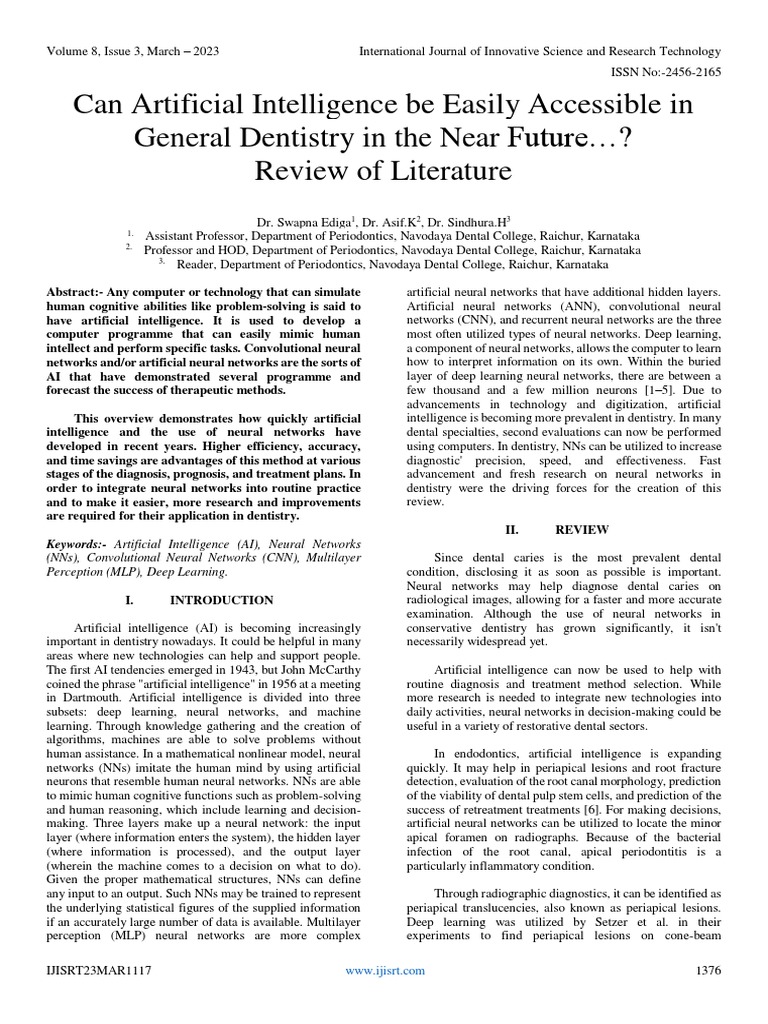 Can Artificial Intelligence Be Easily Accessible in General Dentistry ...