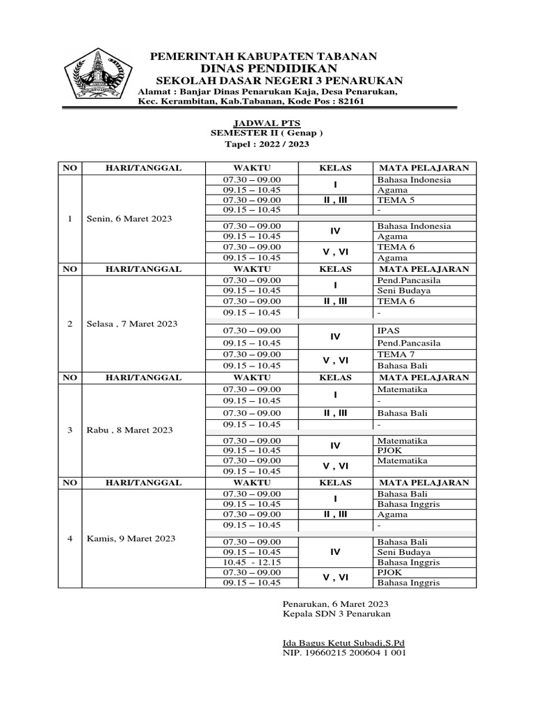 PTS Jadwal PDF