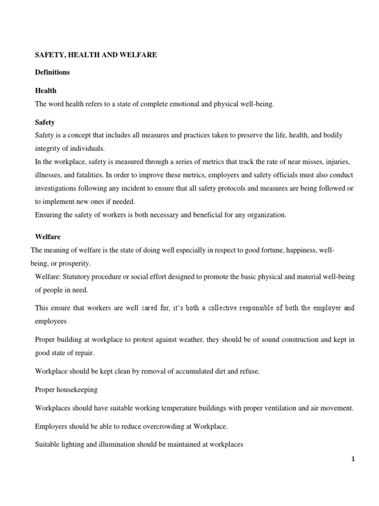 Safety, Health and Welfare | PDF