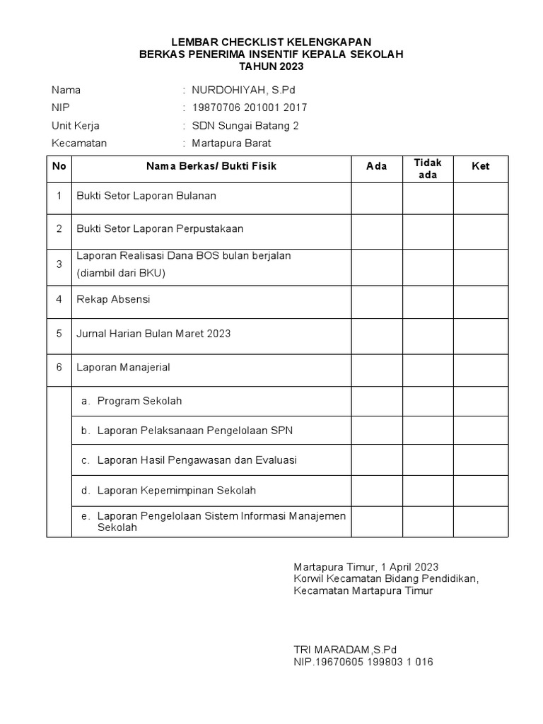 Lembar Checklist | PDF