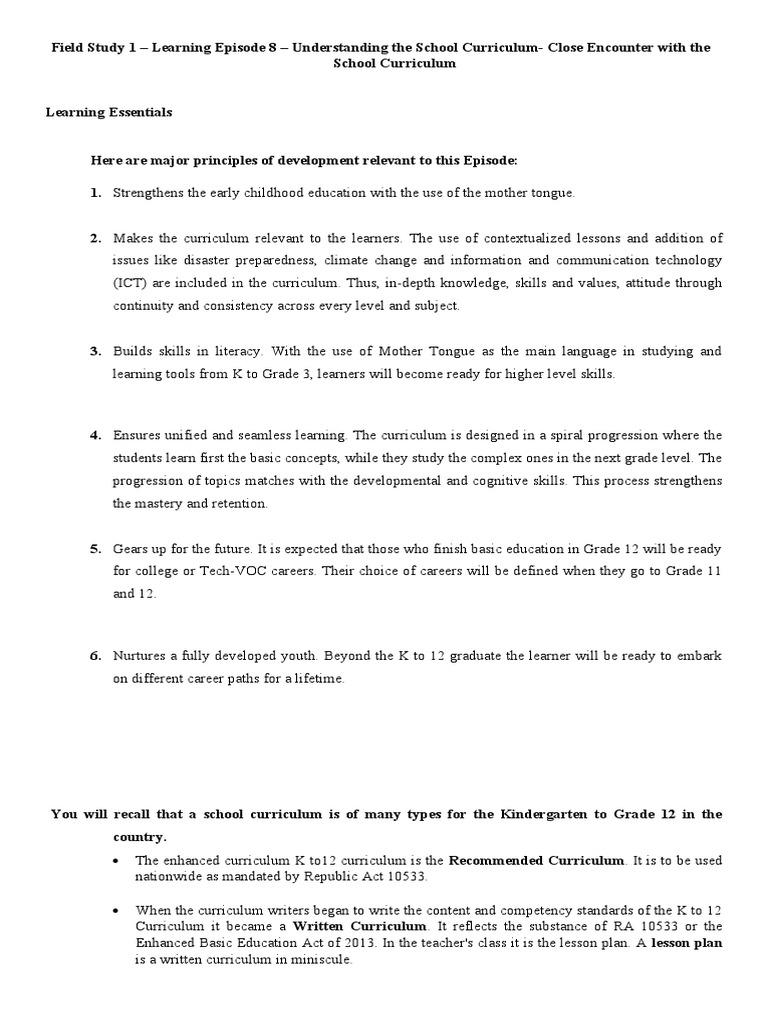 FS1 - Learning Episode 8 The Teacher and The School Curriculum Lesson ...