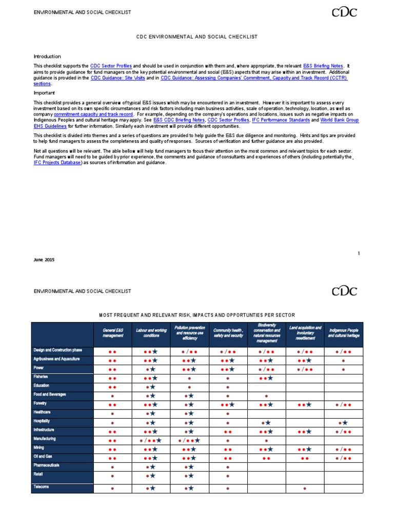 CDC Environmental and Social Checklist - Final - 150622 | PDF ...