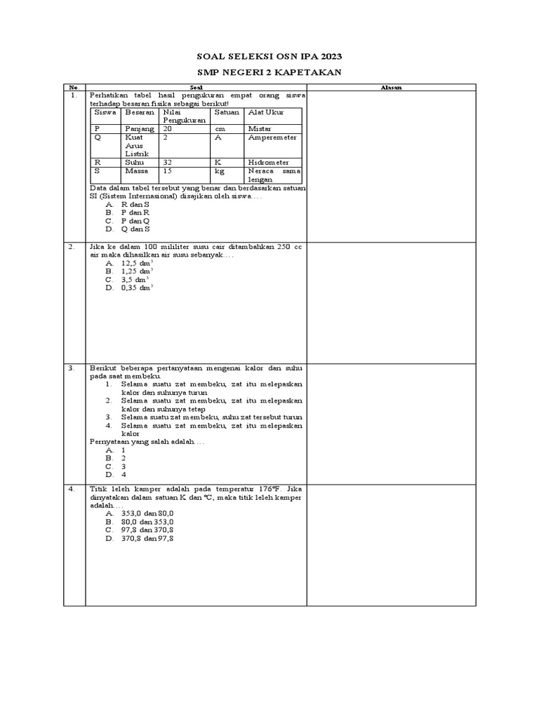 Soal Seleksi OSN IPA | PDF