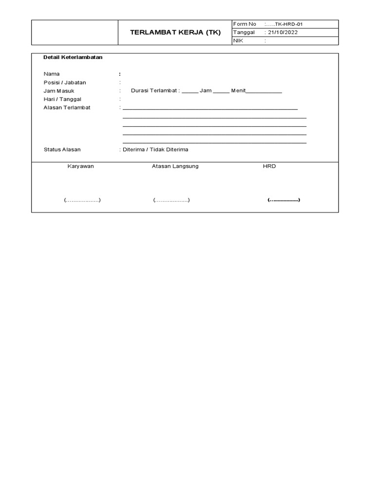 Form Izin DTG Terlambat | PDF