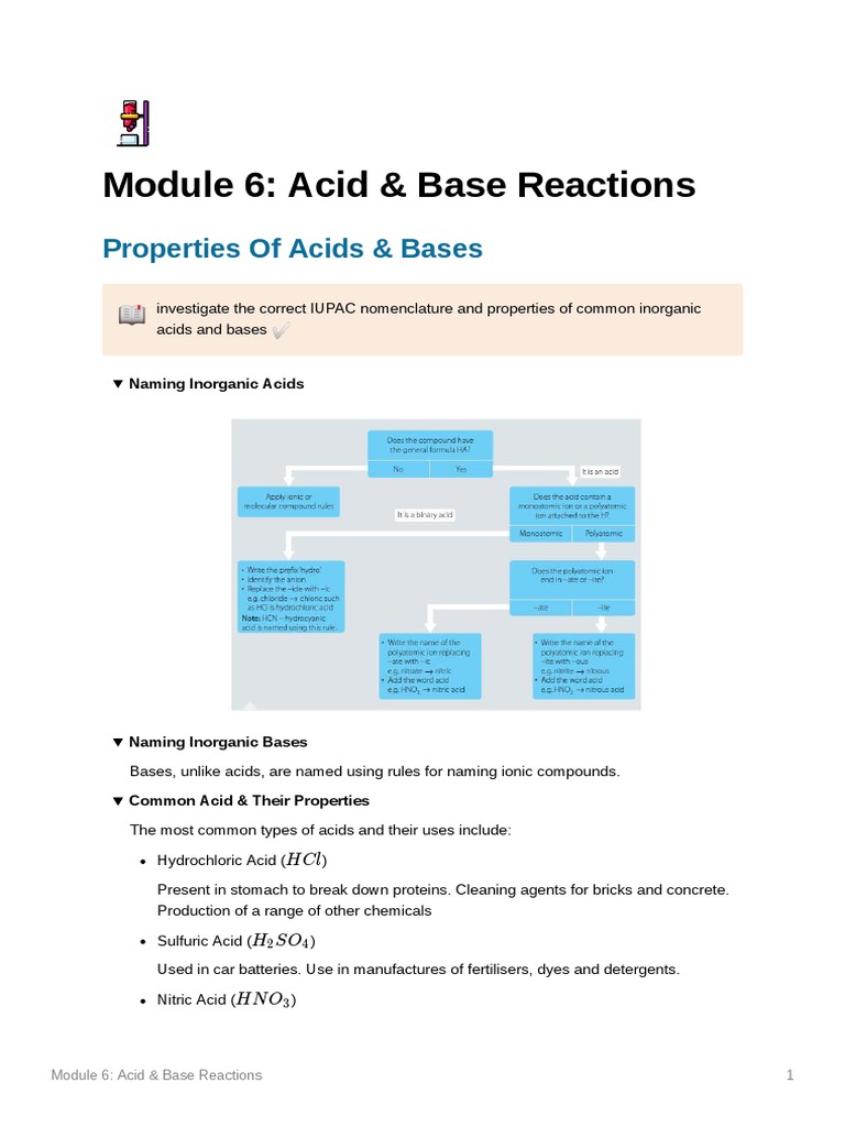 Notes On Module 6 Acid Base Reactions 61715aaccd7e2 | PDF | Acid ...