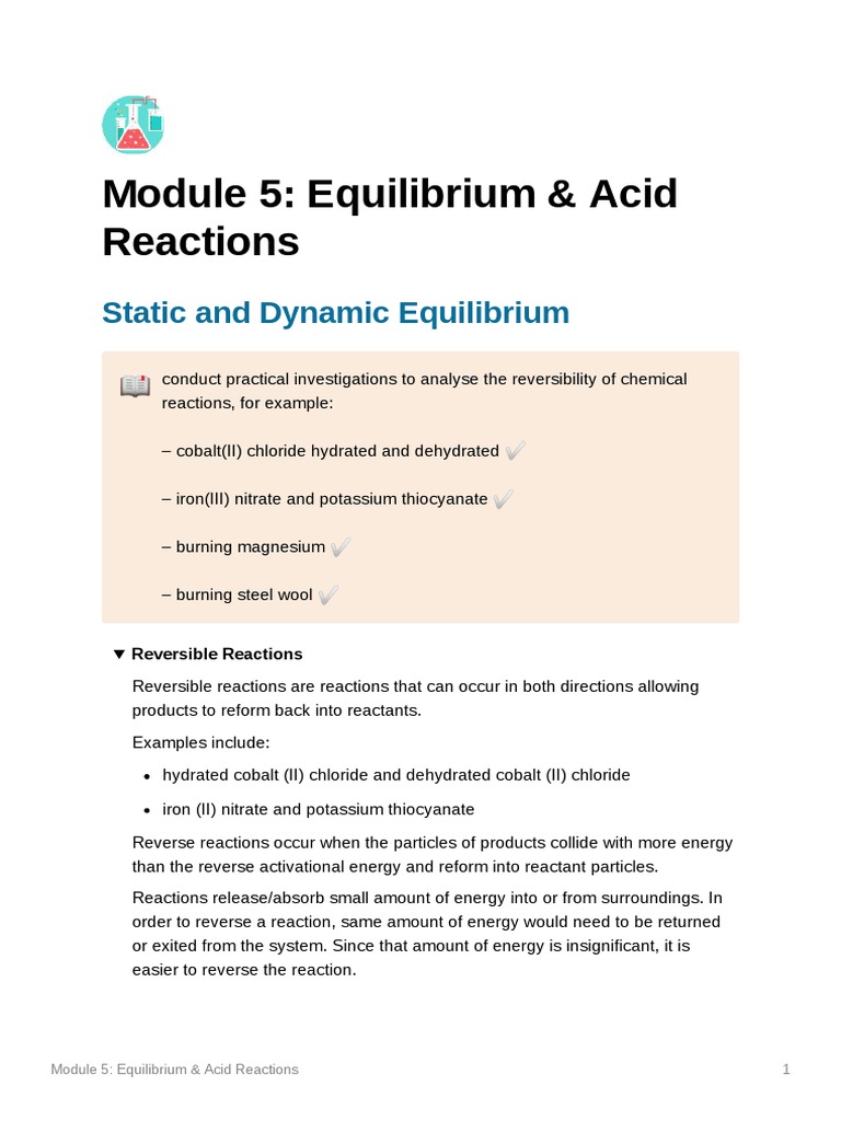 Notes On Module 5 Equilibrium Acid Reactions 61715a17f423f | PDF ...