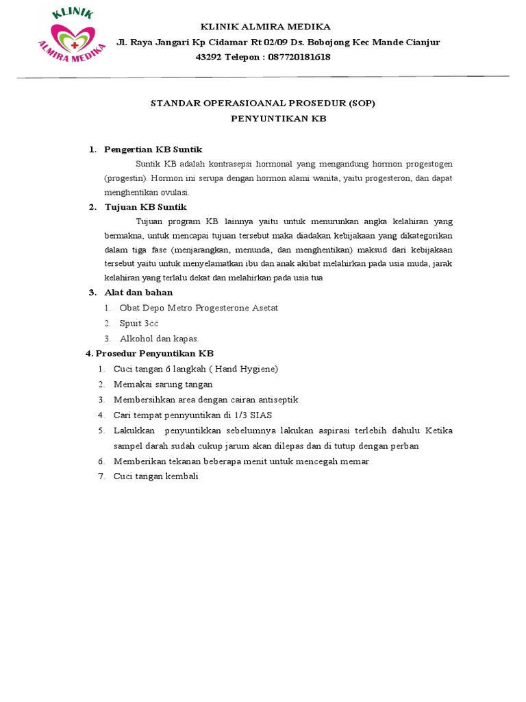 Sop Penyuntikan KB | PDF | Kesehatan Holistik
