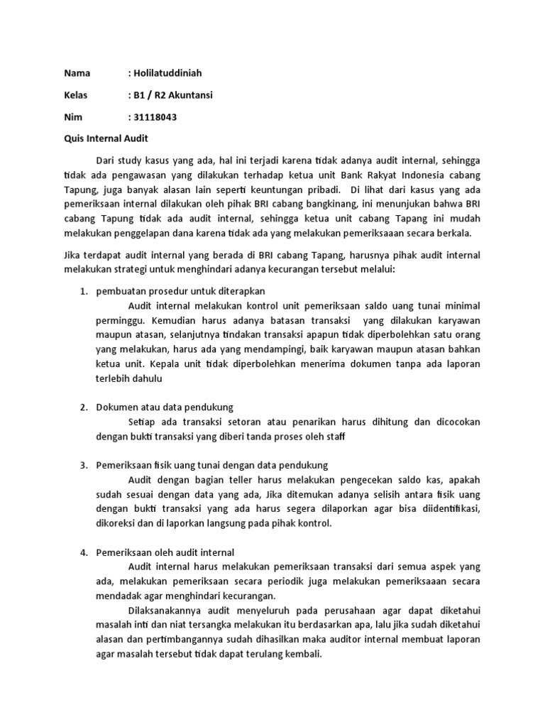 Holilatuddiniah 31118043 Tugas Internal Audit | PDF Holilatuddiniah 31118043 Tugas Internal Audit | PDF