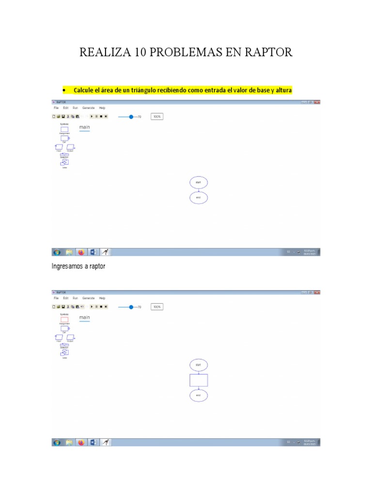 Realiza 10 Problemas en Raptor: Calcule El Área de Un Triángulo Recibiendo Como Entrada El Valor ...