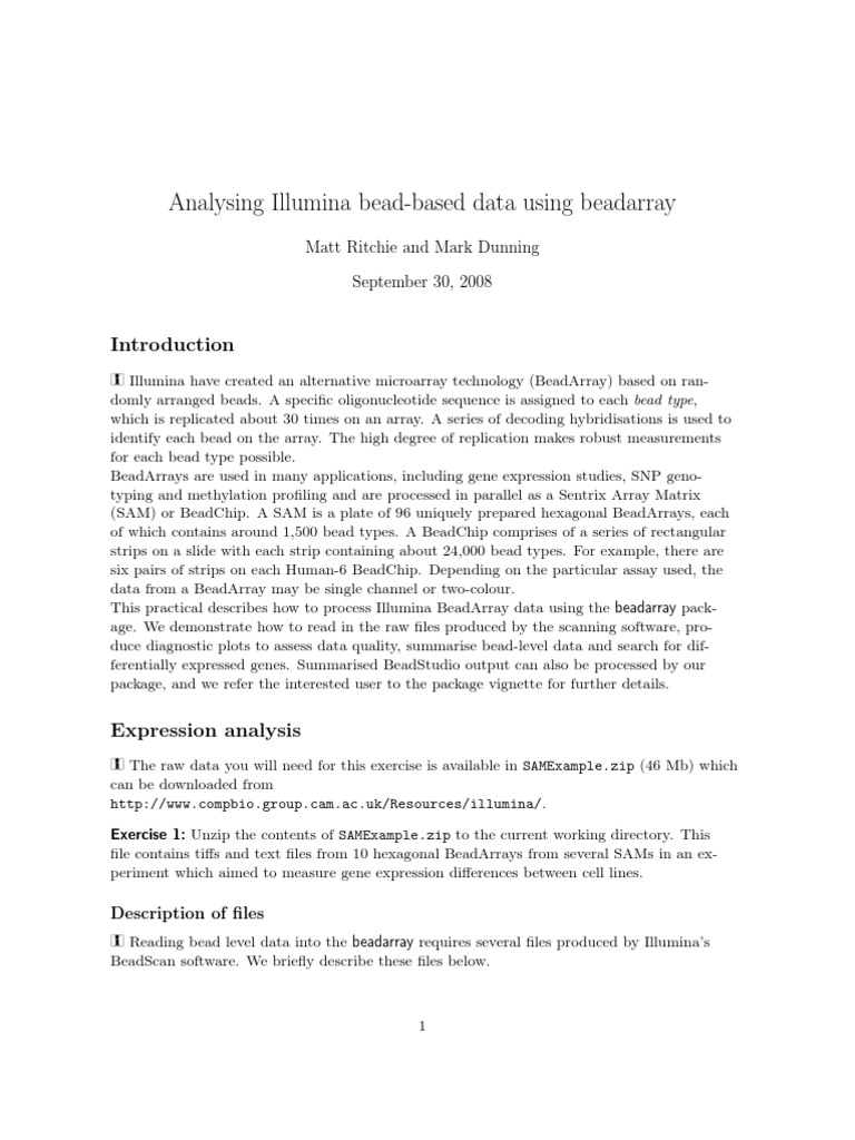 Analysing Illumina Bead Based Data Using Beadarray Pdf Random Access Memory Computer Data