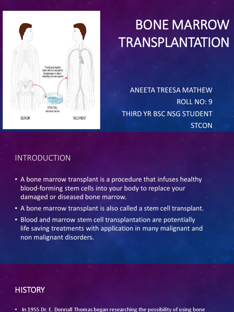 Bone Marrow Transplantation: Aneeta Treesa Mathew Roll No: 9 Third Yr ...