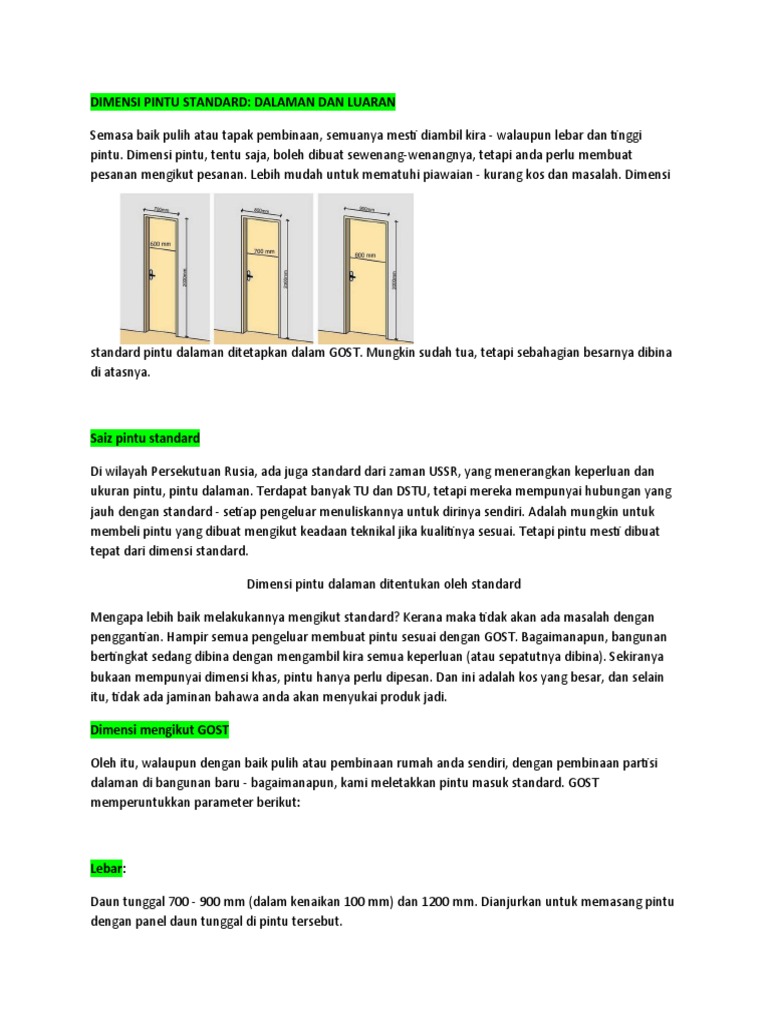 Dimensi Pintu Standard-Dalaman Dan Luaran | PDF