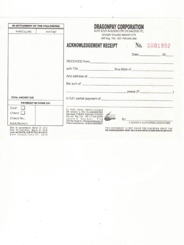 Sample - Acknowledgement Receipt | PDF