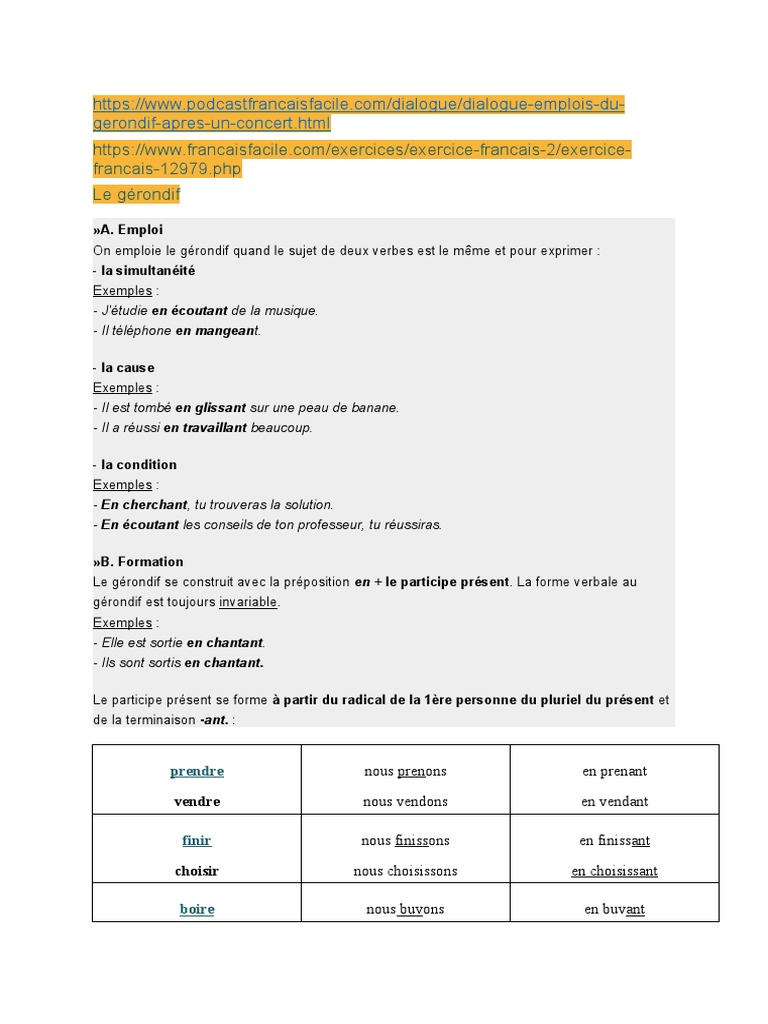 Le Gerondif | PDF | Verbe | Sujet (Grammaire)