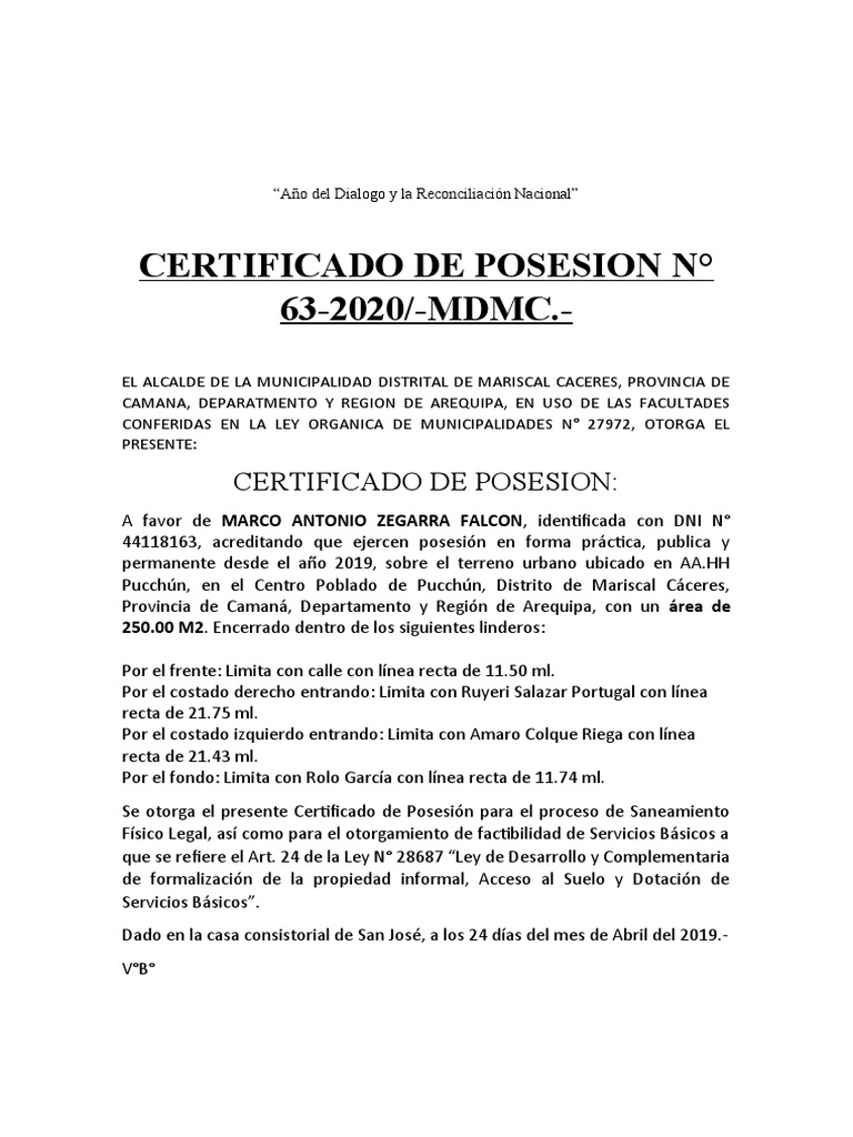 Certificado POLLITO Vale | PDF | Gobierno