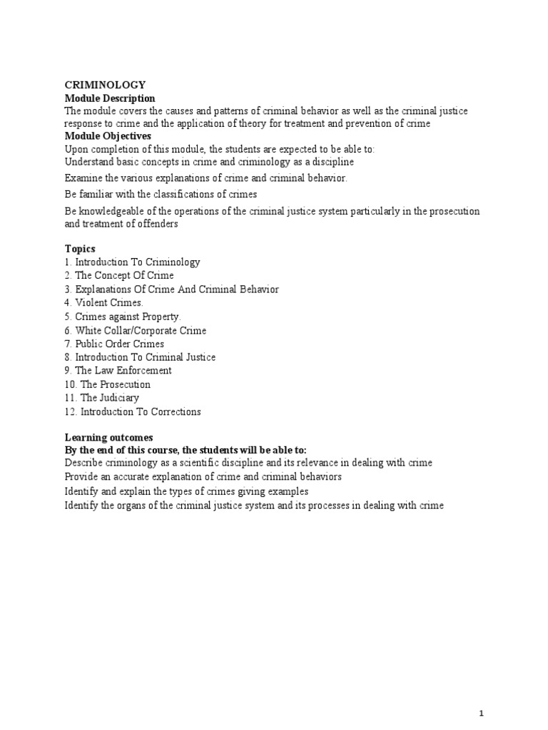Criminology Module Description Module Objectives | PDF | Criminology ...