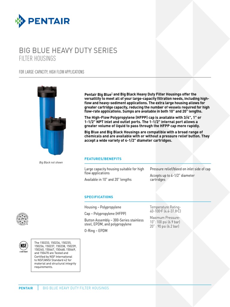 Pentek Big Blue Spec Sheet - 1 | PDF | Logos