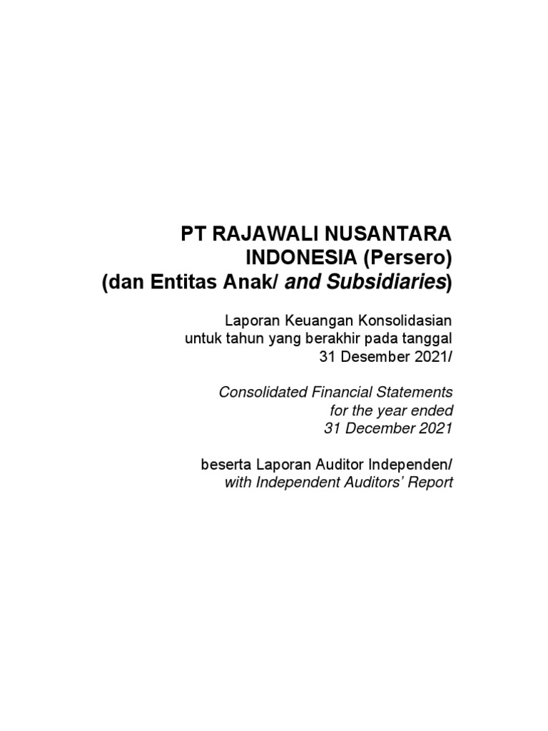 Laporan Keuangan PT RNI (Persero) Tahun 2021 | PDF | Pengelolaan Keuangan & Uang
