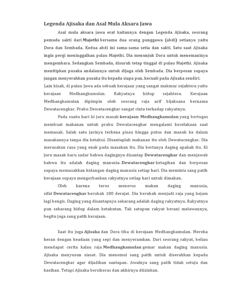 Legenda Ajisaka Dan Asal Mula Aksara Jawa | PDF