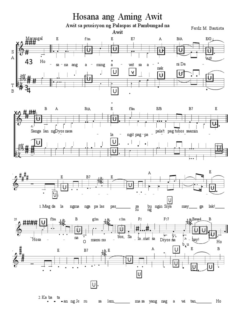 Hosana Ang Aming Awit: Awit Sa Prusisyon NG Palaspas at Pambungad Na ...