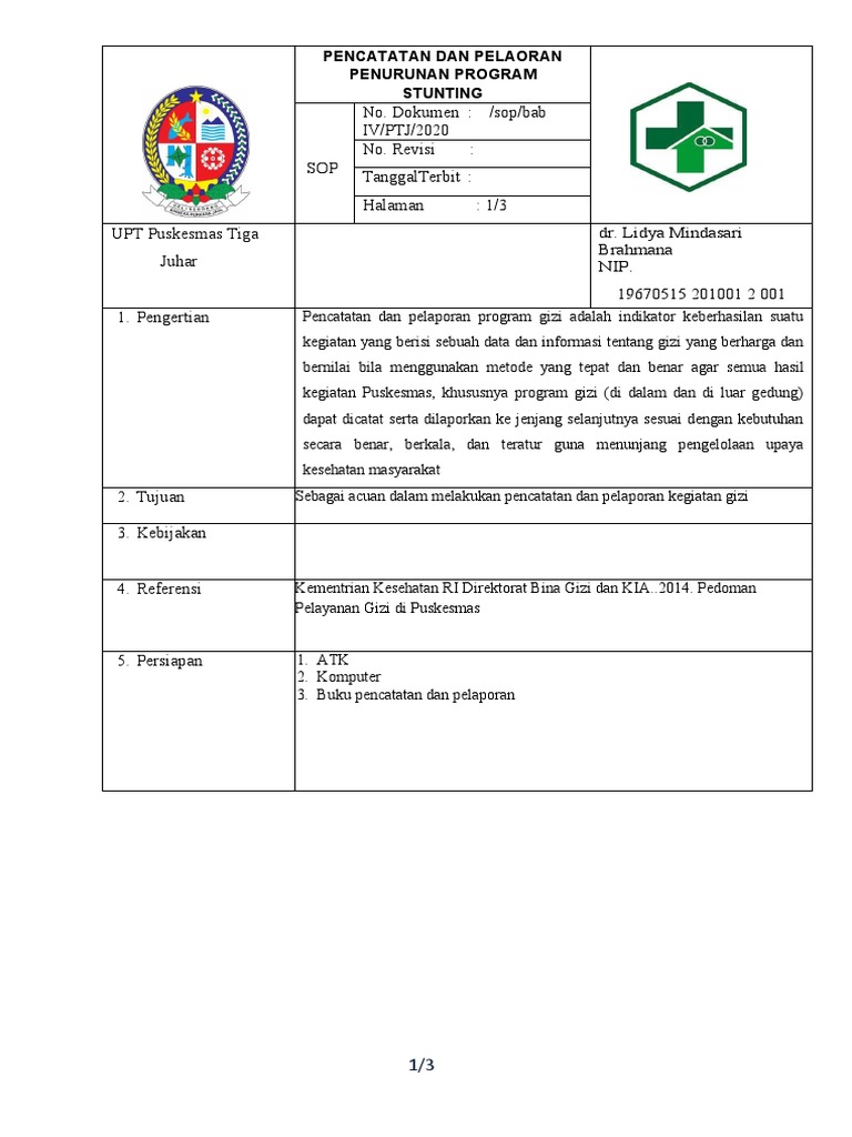 Pencatatan Dan Pelaoran Penurunan Program Stunting | PDF