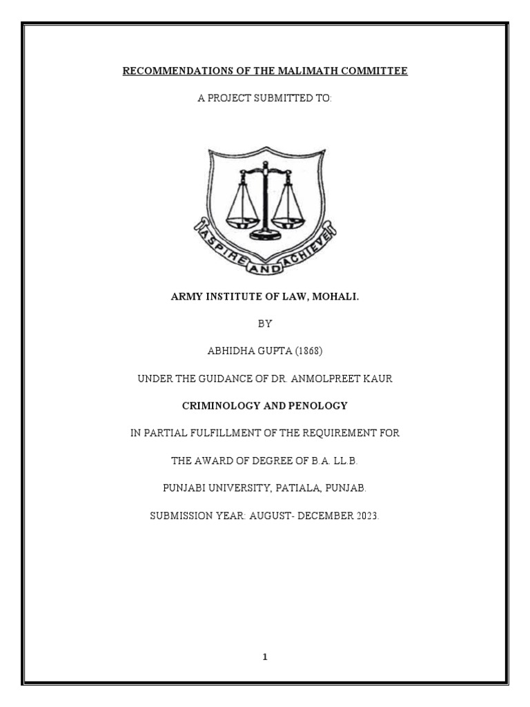 Recommendations for Reform: Analyzing the Malimath Committee's Suggestions to Overhaul the ...