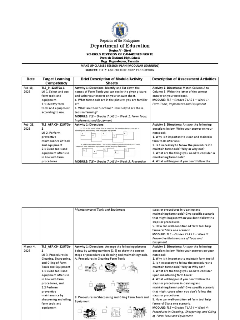 Make Up Classes Plan7 Pdf Food Industry Agriculture