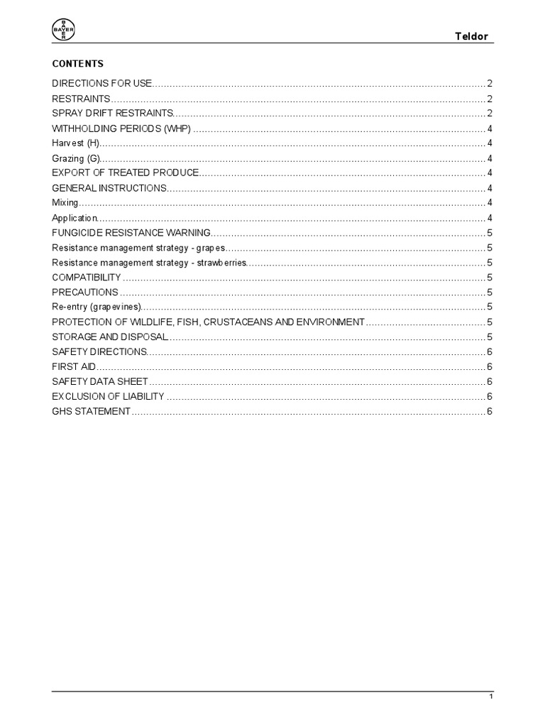 Teldor 500 SC Fungicide Product Label | PDF | Fungicide