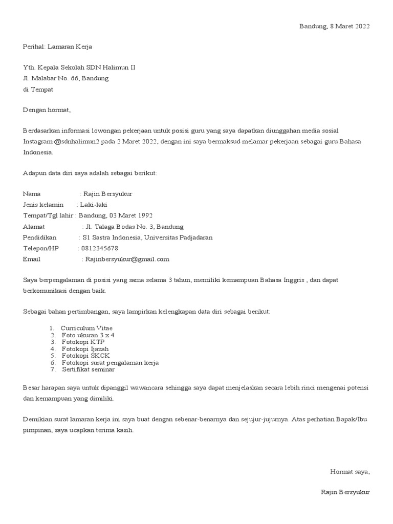Contoh Surat Lamaran | PDF