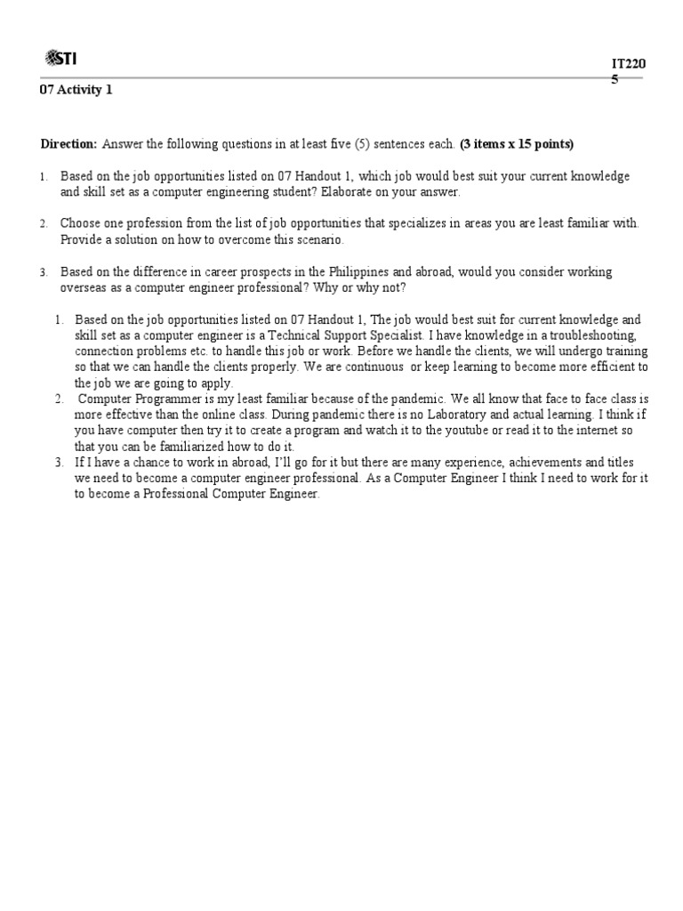 07 Activity 1 | PDF | Knowledge | Engineer