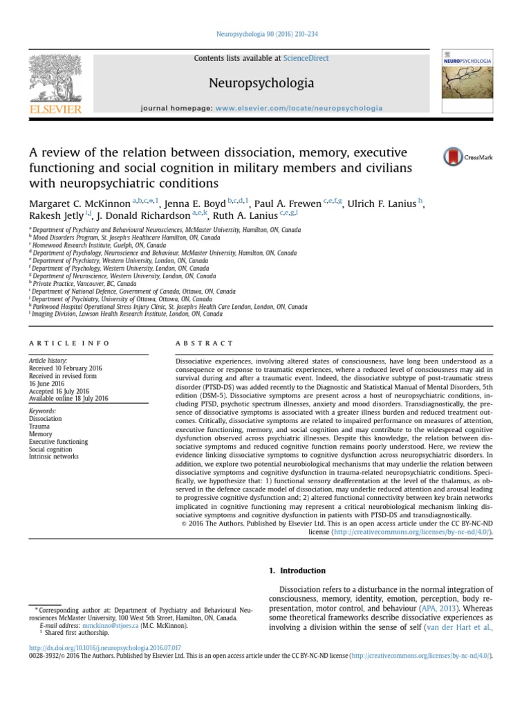 A Review of The Relation Between Dissociation, Memory, Executive ...