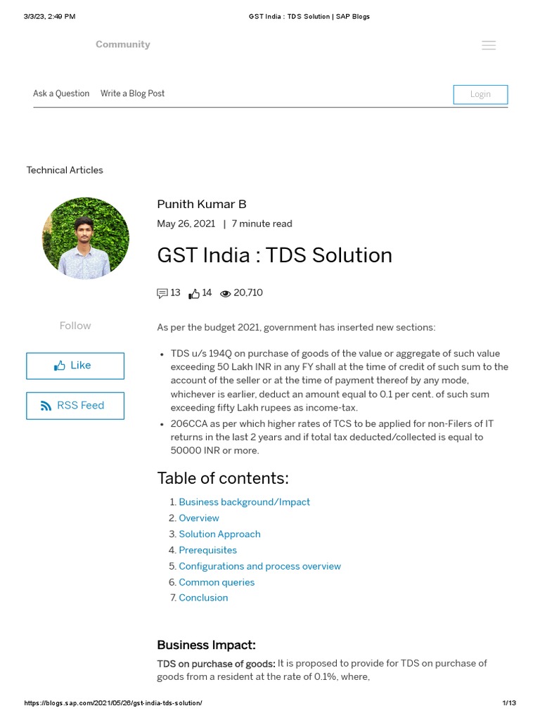 GST India - TDS Solution - SAP - SD - FI | PDF | Invoice | Taxes