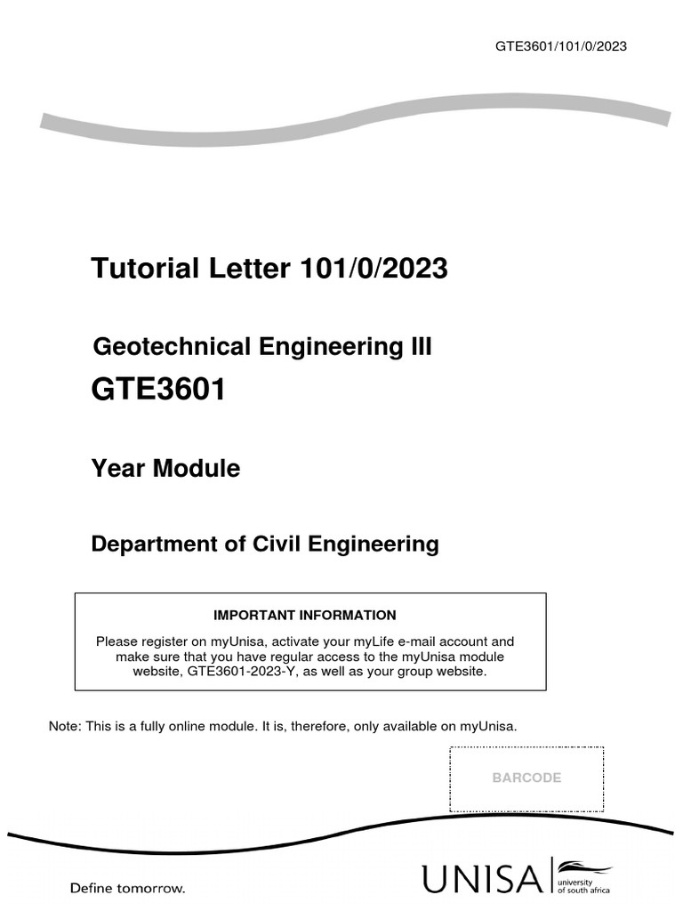 Tutorial Letter 101/0/2023: Geotechnical Engineering III | PDF | Libraries | Turnitin