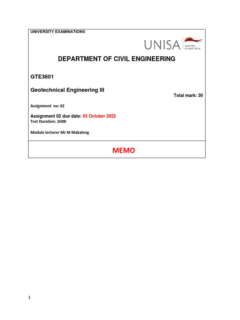 GTE3601 - Assignment 2 - Memo - 2022 | PDF