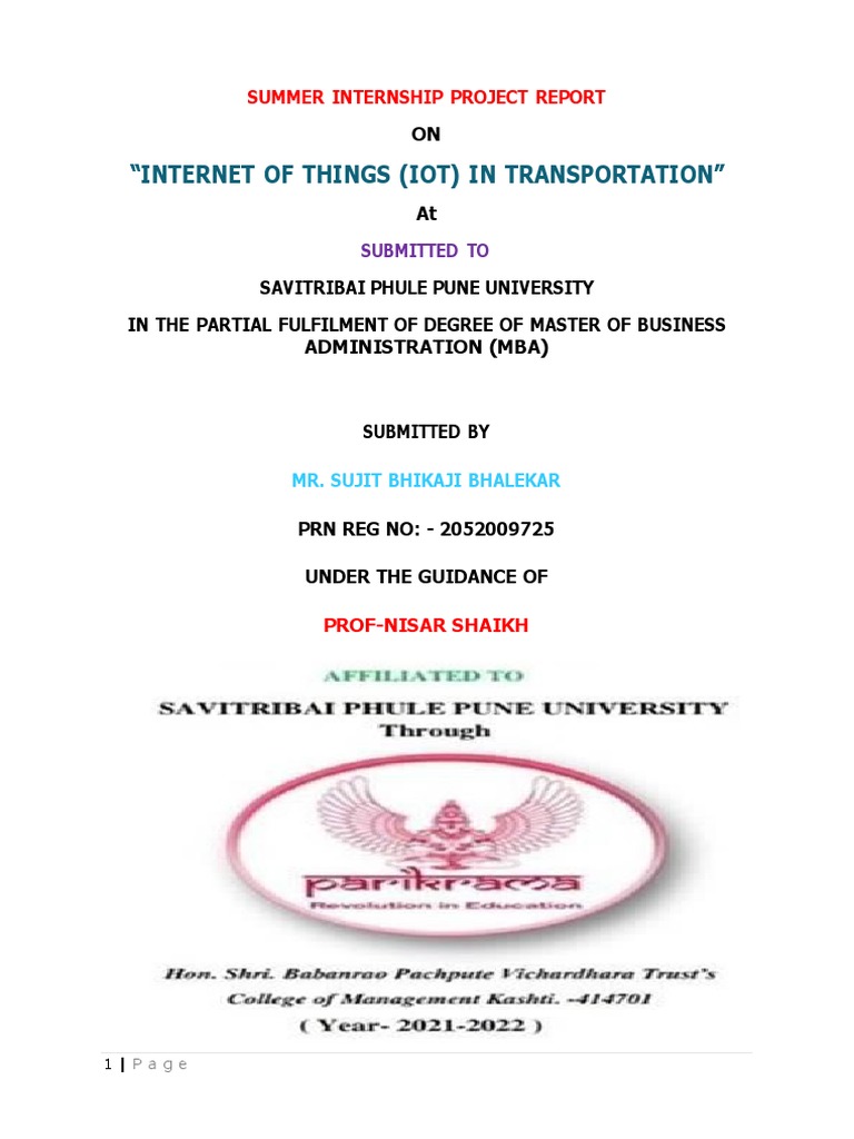 MBA Project-Sujit Bhalekar | PDF | Internet Of Things | Logistics