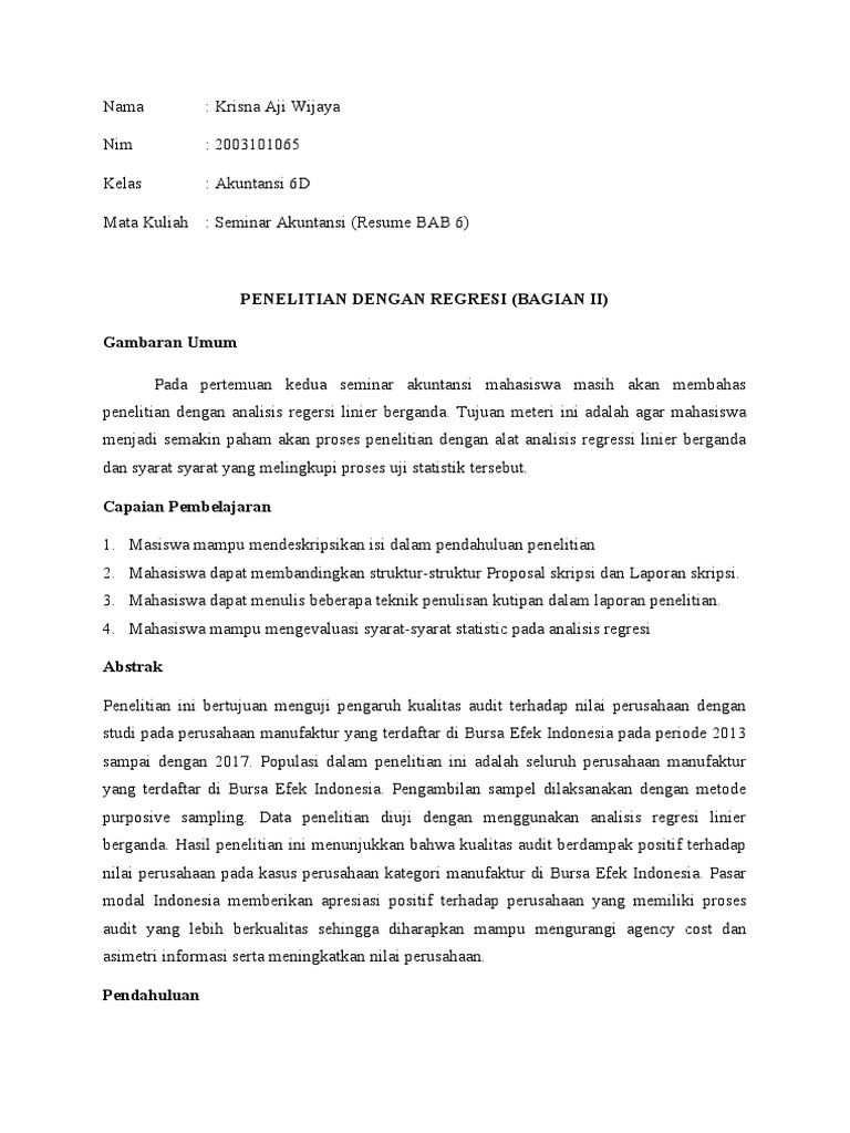 Krisna Aji Wijaya - 2003101065 - Resume BAB 6 | PDF