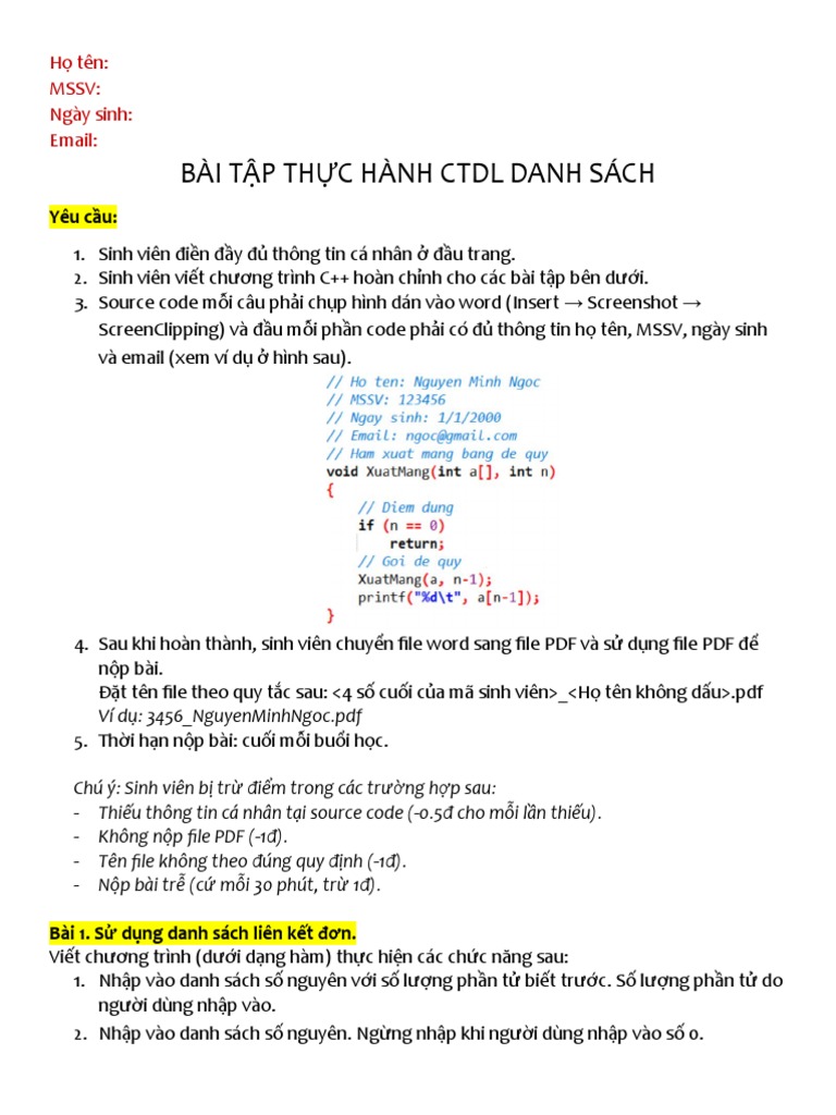 BÀi TẬp ThỰc HÀnh Ctdl Danh SÁch N1 Pdf