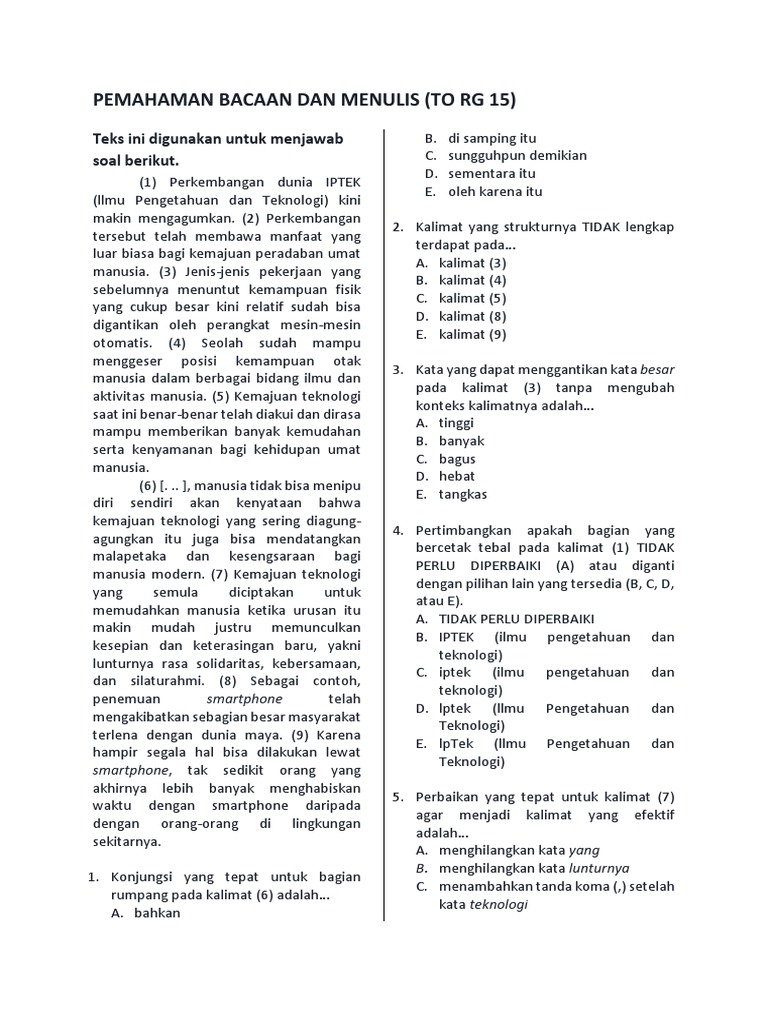 Pemahaman Bacaan Dan Menulis TO RG15 | PDF