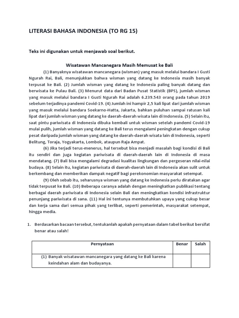 Literasi B. Indonesia TO RG15 | PDF | Perjalanan