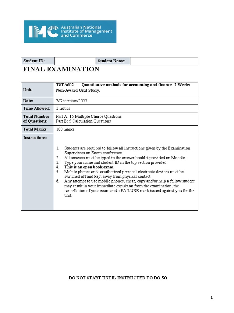 Tsta602 Na Exam Answer Booklet 2022 Term 5 Pdf Type I And Type Ii Errors Statistical 