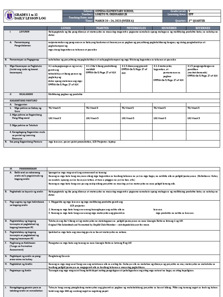 DLL - Epp 5 - Q3 - W6 | PDF
