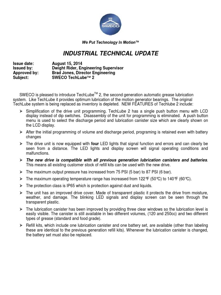 Technical Update - Techlube 2 (8-19) | PDF | Manufactured Goods
