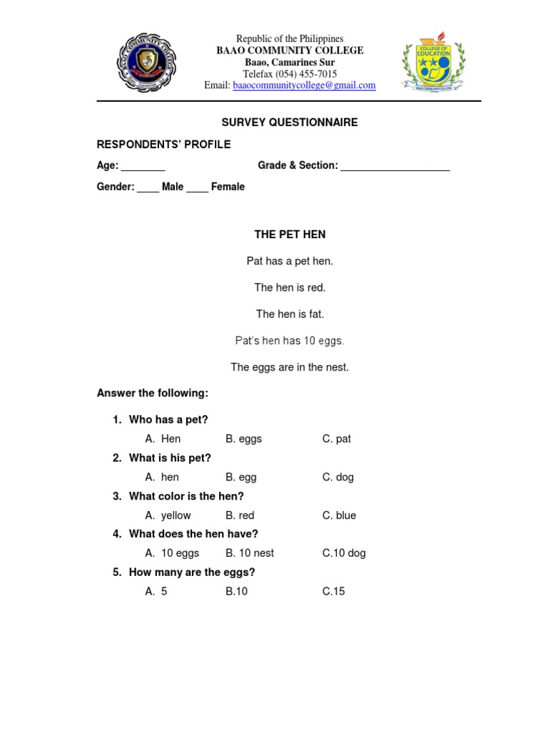 Survey and reading comprehension activities for students | PDF